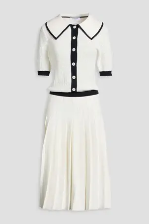 Thom Browne Pleated Crochetknit Midi Shirt Dress - Ivory