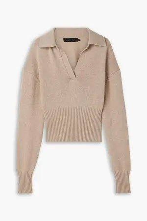 Proenza Schouler Jeanne Ribbedknit Cashmere And Woolblend Polo Sweater - Beige