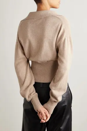 Proenza Schouler Jeanne Ribbed-knit Cashmere And Wool-blend Polo Sweater - Beige