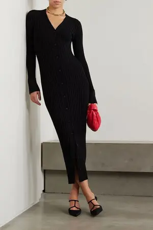 Galvan Rhea Metallic Ribbed-knit Midi Dress
