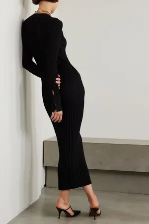 Galvan Rhea Metallic Ribbed-knit Midi Dress