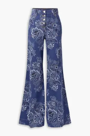 Etro Printed Highrise Flared Jeans - Mid Denim