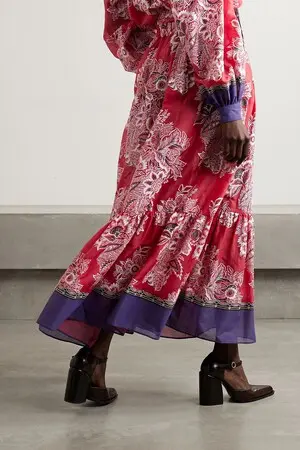 Etro Printed Cotton And Silk-blend Voile Belted Skirt