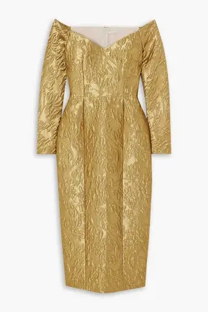 EMILIA WICKSTEAD Burleigh Offtheshoulder Metallic Floralbrocade Midi Dress - Gold