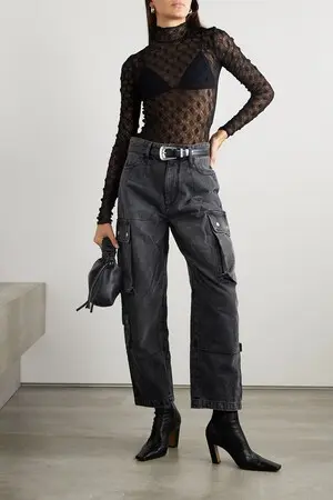 Isabel Marant Toxani Stretch Cotton-blend Lace Turtleneck Top