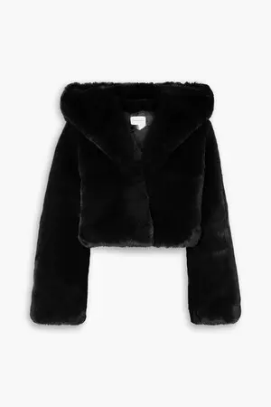 Magda Butrym Cropped Plush Hooded Jacket - Black
