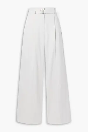 Proenza Schouler Dana Belted Cotton And Linenblend Wideleg Pants - Light Gray