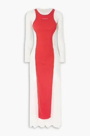 JEAN PAUL GAULTIER Laye Ribbed Cottonjersey And Mesh Maxi Dress - Red