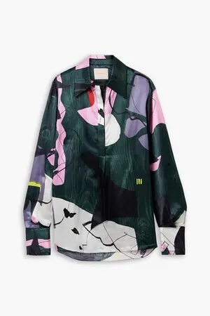 ROKSANDA Printed Satin Shirt - Dark Green