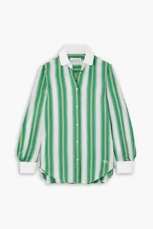 WALES BONNER Embroidered Striped Satin Shirt - Green