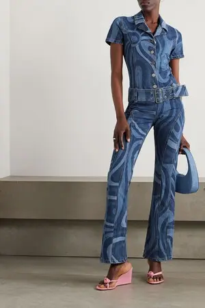 Emilio Pucci Belted Printed Denim Jumpsuit