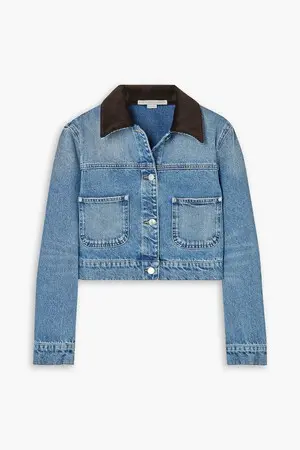 Stella McCartney Cropped Corduroytrimmed Denim Jacket - Light Denim