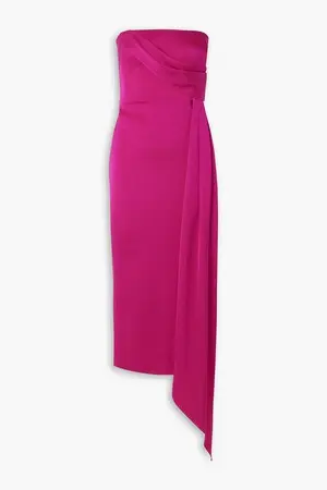 Alex Perry Strapless Draped Satincrepe Midi Dress - Fuchsia