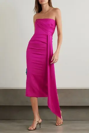 Alex Perry Strapless Draped Satincrepe Midi Dress