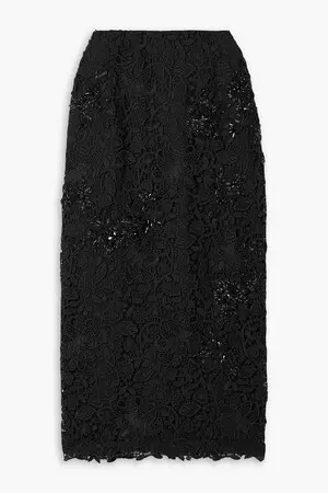 Carolina Herrera Embellished Corded Lace Midi Skirt - Black