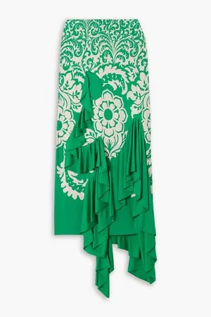 Etro Ruffled Printed Stretchcady Midi Skirt - Green