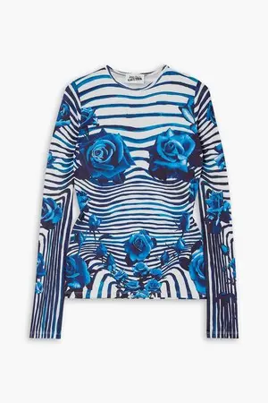 JEAN PAUL GAULTIER Printed Stretchjersey Top - Blue