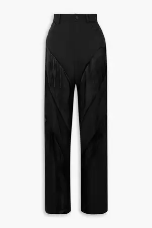 MUGLER Paneled Silk Tulletrimmed Twill Straightleg Pants - Black