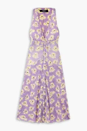 Versace Belted Floralprint Silkblend Georgette Midi Dress - Lavender