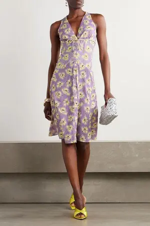 Versace Belted Floral-print Midi Dress