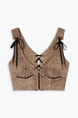 JEAN PAUL GAULTIER Cropped Stretchcotton Bustier Top - Taupe