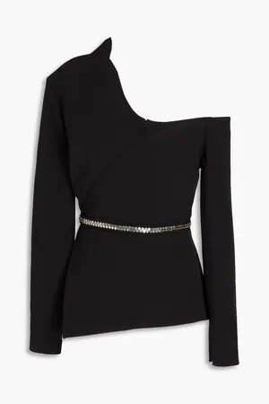 Safiyaa Brielle Oneshoulder Belted Crepe Top - Black