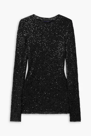 Proenza Schouler Sophie Embellished Metallic Fishnet Top - Black