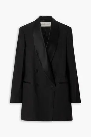 Dries Van Noten Doublebreasted Linen, Cotton And Silkblend Blazer - Black