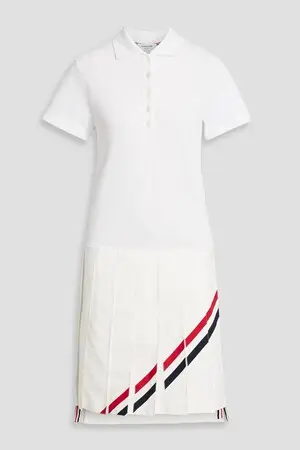 Thom Browne Pleated Striped Cottonpiqué And Oxford Shirt Dress - White