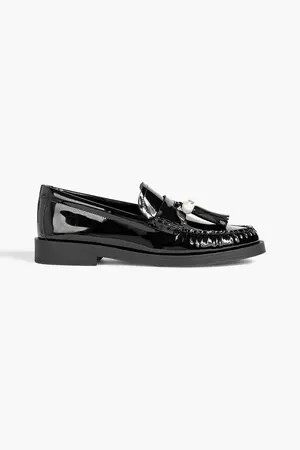 JIMMY CHOO Embellished Patentleather Loafers - Black