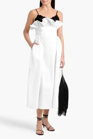 KIKA VARGAS Elisabeth Ruffled Guipure Lace And Cotton-poplin Midi Dress - White