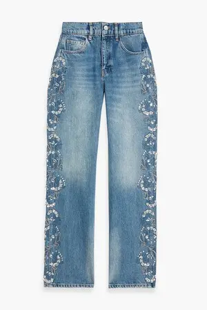 Maje Embellished Highrise Straightleg Jeans - Mid Denim
