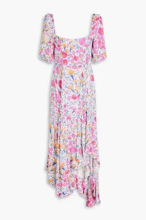 Agua Bendita Tero Capullo Asymmetric Floral-Print Jacquard Dress - Fuchsia