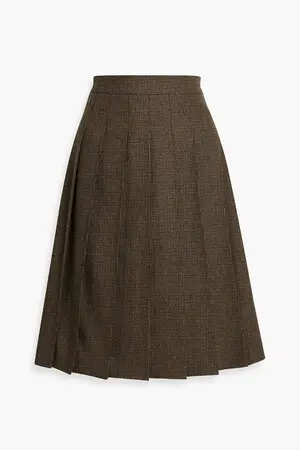 LE17SEPTEMBRE Pleated Houndstooth Woolblend Skirt - Brown