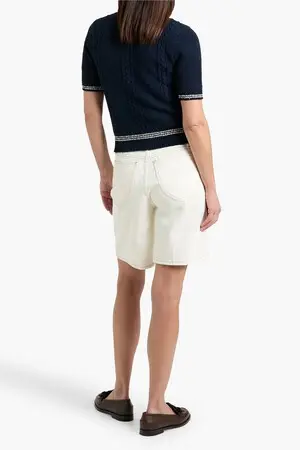 Emilio Pucci Striped Embroidered Cable-knit Polo Shirt - Navy