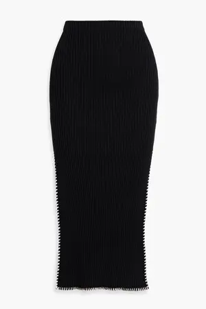 Naadam Ribbed Cashmere And Cottonblend Midi Skirt - Black