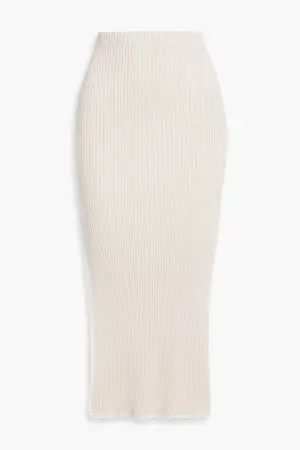 Naadam Ribbed Cashmere And Cottonblend Midi Skirt - Stone