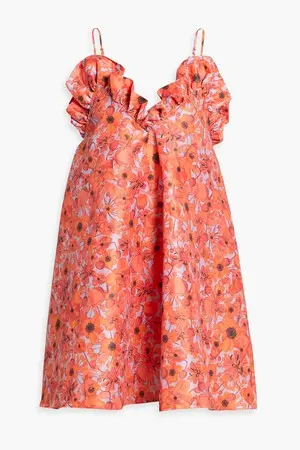 KIKA VARGAS Joran Ruffled Floralprint Taffeta Mini Dress - Orange