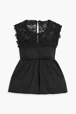 KIKA VARGAS Ivonne Guipure Lace And Poplin Top - Black