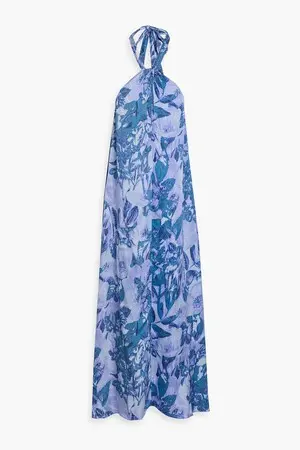 Simkhai Ayra Cutout Printed Satin Halterneck Maxi Dress - Lavender