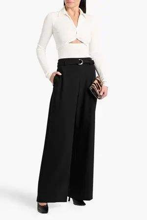 Maje Belted Crepe Wideleg Pants