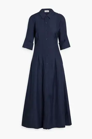 Simkhai Jazz Pintucked Linenblend Midi Shirt Dress - Midnight Blue