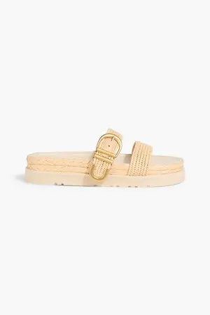 Simkhai Aida Buckled Raffia Platform Slides - Beige
