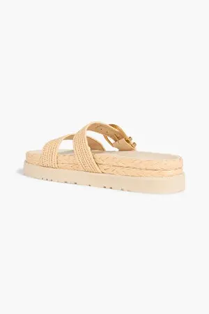 Simkhai Aida Buckled Raffia Platform Slides