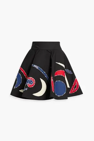 Emilio Pucci Flared Embroidered Cottonpoplin Mini Skirt - Black
