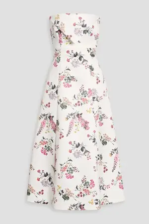 EMILIA WICKSTEAD Strapless Floralprint Faille Midi Dress - White
