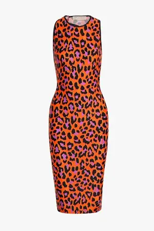 Emilio Pucci Cutout Leopardprint Stretchjersey Midi Dress - Orange