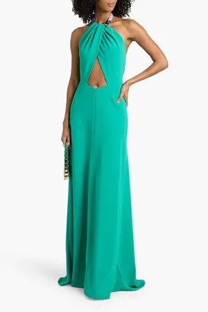 Emilio Pucci Cutout Crepe Halterneck Gown - Jade