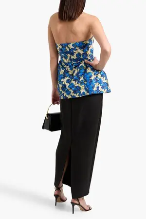 KIKA VARGAS Hebe Strapless Floral-print Taffeta Peplum Top - Royal Blue