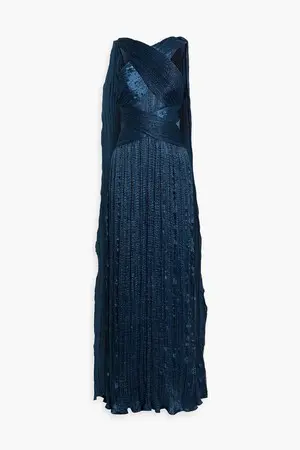 Marchesa Draped Crinkledsatin Gown - Navy